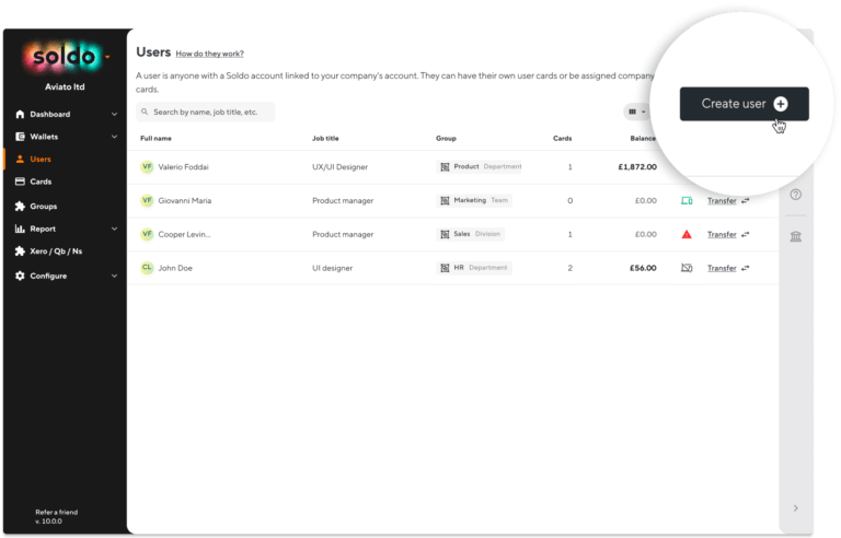 Quick started guide to deposit money and order Soldo cards for your team.